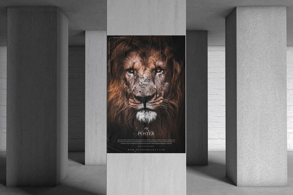 Mockup Displaying Poster Glued on Pillar in Indoor Setting Free ...