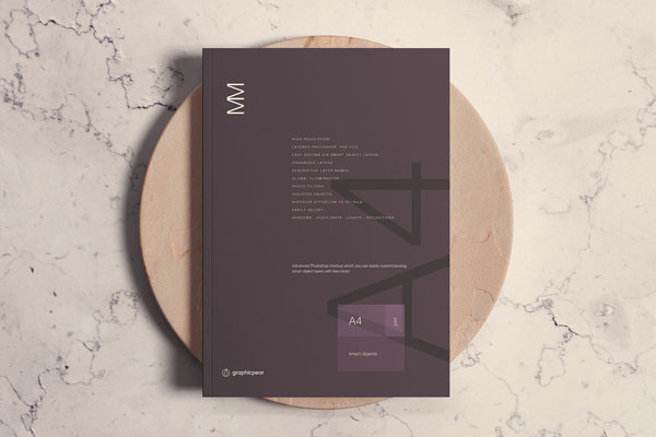 A4 Magazine Cover on a Circular Object on Marble Background Mockup Free ...