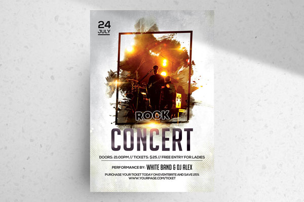 Concert Flyer Template Featuring White Theme and Frame at Center Free ...