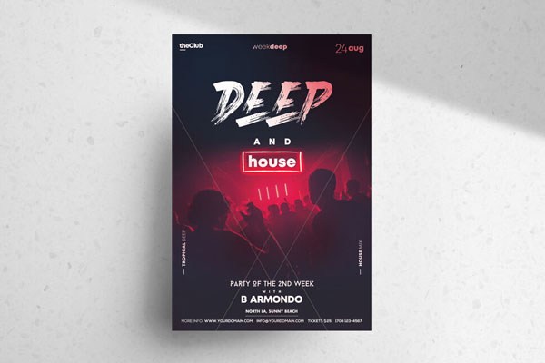 Deep House Party Flyer Template with Black and Red Theme Free Download ...
