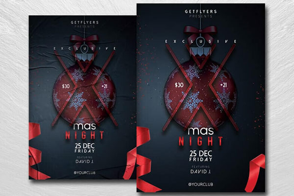 Minimal Christmas Party Flyer Template Featuring a Big Christmas Ball ...