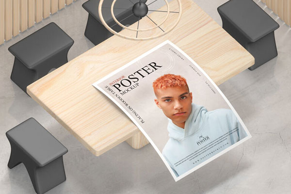 Mockup Featuring Top View of Floating Poster on Table in Interior ...