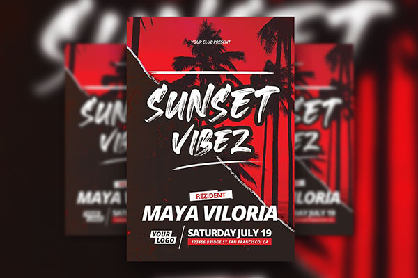 Summer Party Flyer Template Featuring a Sunset Theme Free Download ...