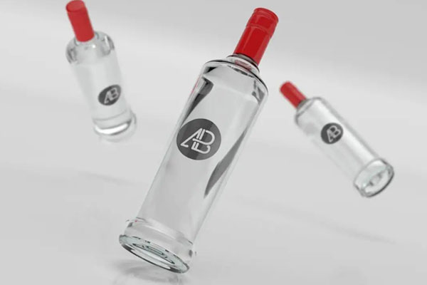 Three Floating Vodka Bottles Wearing Red Caps Mockup Free Download ...