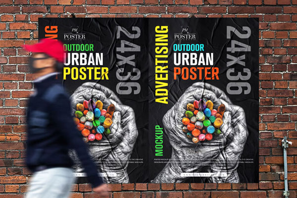 Urban Bricks Wall Poster Mockup Free Download | Resource Boy