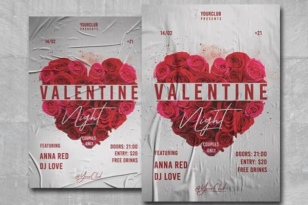 Valentine Flyer Template Featuring Heart Made out of Roses Free ...