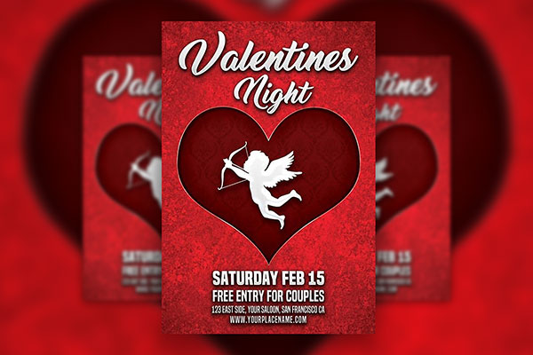Valentines Night Flyer Template with a Heart and Cupid Angel Free ...
