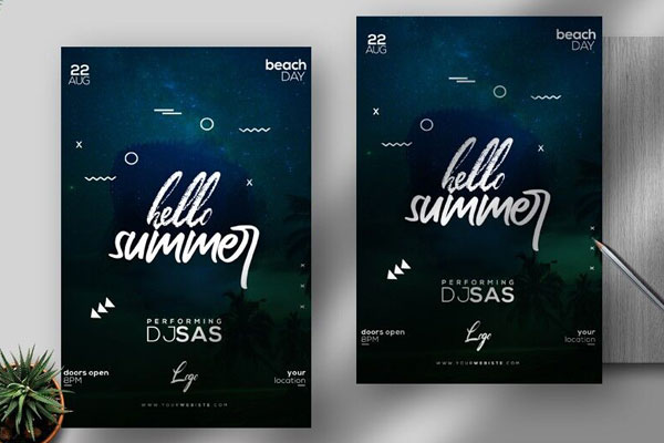 Dark Navy Blue Summer Party Flyer Template Free Download | Resource Boy
