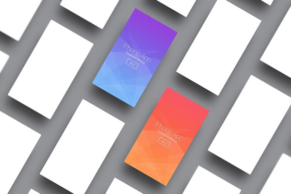 Grid iPhone App UI in Perspective Mockup Free Download | Resource Boy
