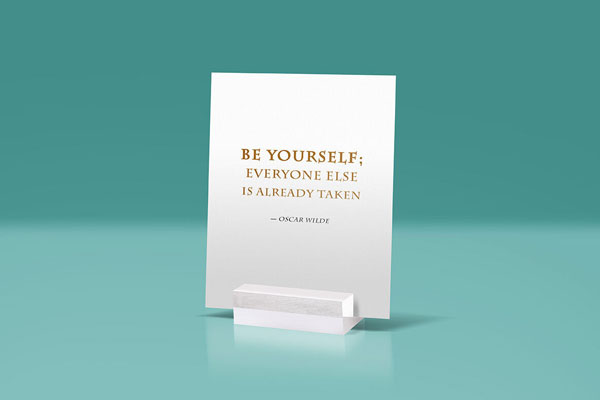 Mockup of a Glass Slot-block Sign Holder Free Download | Resource Boy