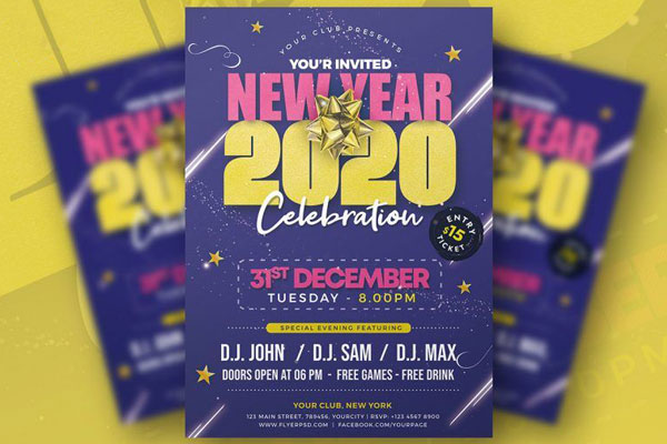 Navy Blue, Festive New Year's Eve Party Flyer Template Free Download ...