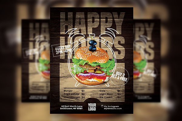 Restaurant Happy Hours Flyer Template Plus a Facebook Cover Free ...