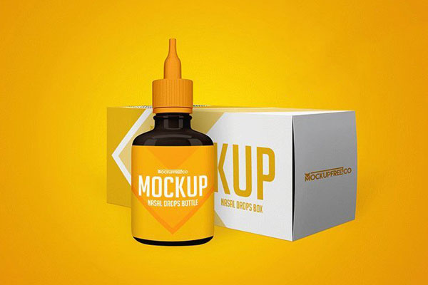 Two Views of a Nasal Drop and its Box Mockup Free Download | Resource Boy