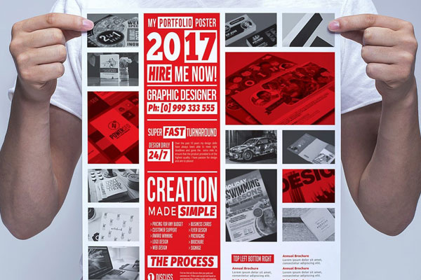 Flat Paper Portfolio Poster Template with Red, Gray, White Color Scheme ...