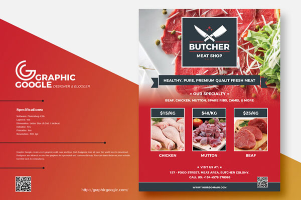 Grid Modern Butcher Shop Flyer Design Template Free Download | Resource Boy