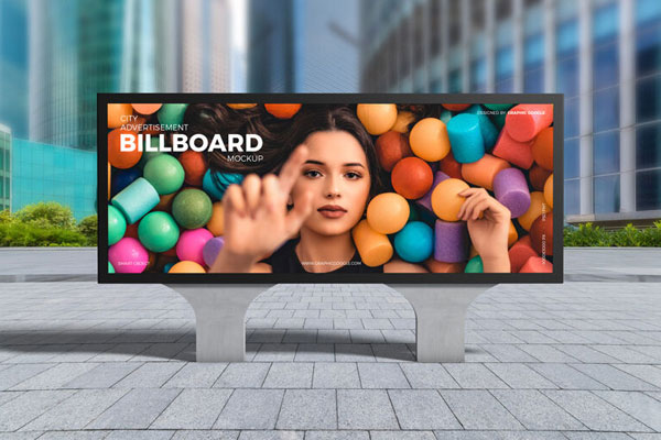 Horizontal Advertisement Billboard in the City Mockup Front View Free ...