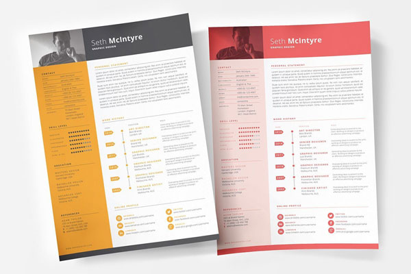 Modern CV Template in Three Different Theme Colors Free Download ...