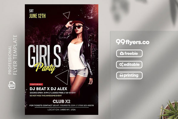 Modern Geometric Girls Party Flyer Template Free Download | Resource Boy