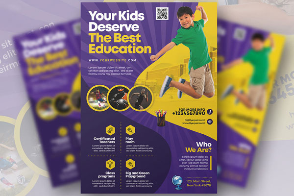 Purple and Yellow Children Educational Flyer Template Free Download ...