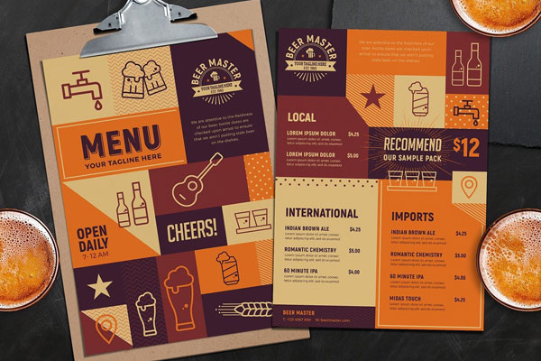 Craft Beer Menus Templates Filled with Warm Colors and Icons Free ...