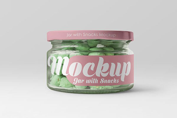 Front View Flat Glass Jar Filled with Snacks Mockup Free Download ...