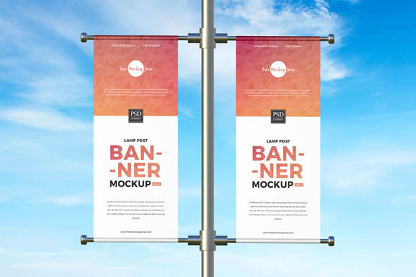 Front View of Two Advertising Lamp Post Banners Mockup Free Download ...