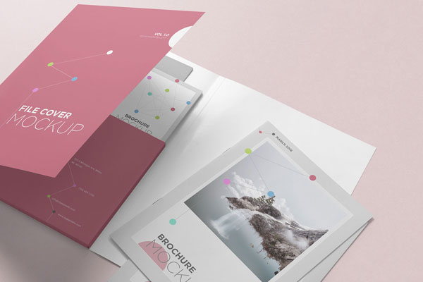 Half Open Folder with Two Brochures Mockup Free Download | Resource Boy