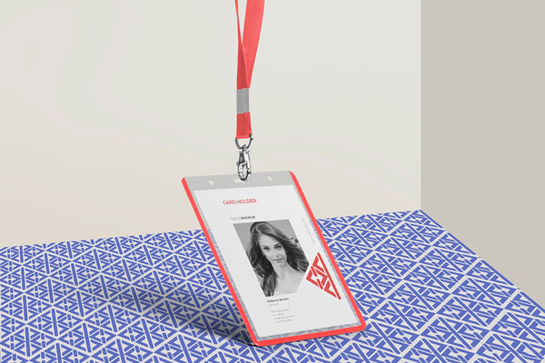 Hanging Corporate ID Card and its Holder in Half-Side View Mockup Free ...