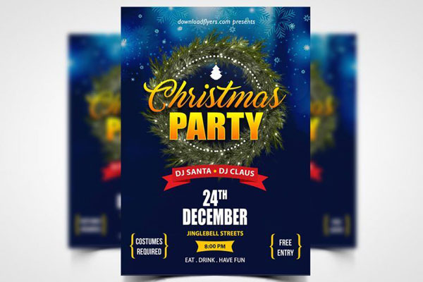 Navy Blue Christmas Party Flyer Template Free Download | Resource Boy