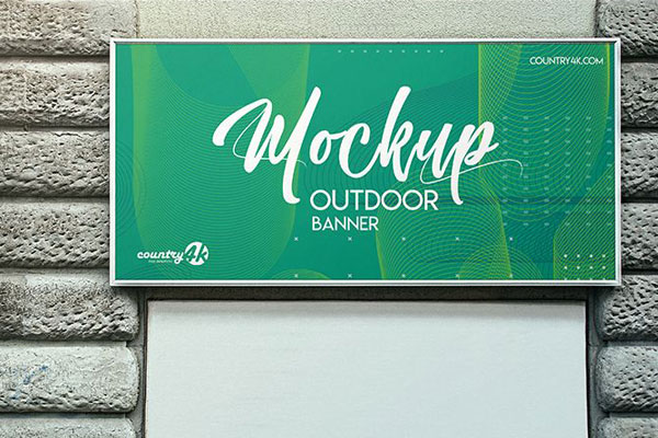 Outdoor Rectangle Banner on the Wall Mockup Free Download | Resource Boy
