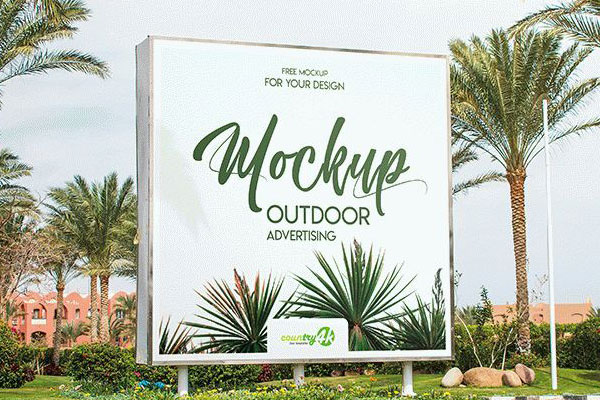 Outdoor, Square-Shaped Advertising Billboard in the Half-Side View ...