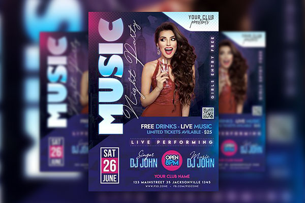 Urban Blue and Violet Nightclub Party Flyer Template Free Download ...