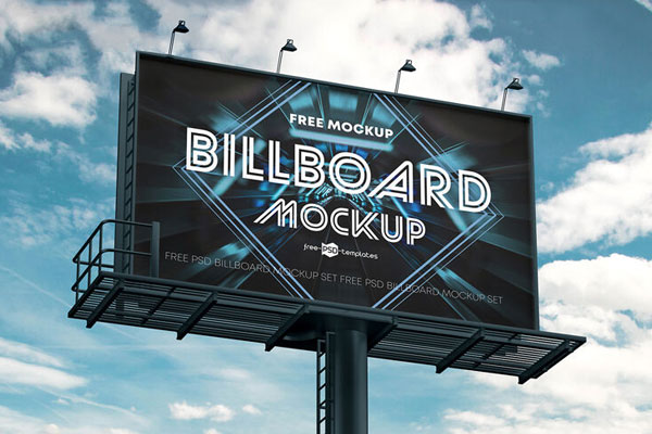 2 Low-angle View Mockups of a Horizontal Metal Pole Billboard Free ...
