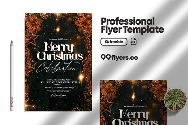 Black and Sparkling Christmas Party Flyer Template Free Download ...