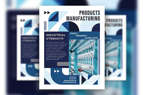 Blue, Illustrated, Geometric Manufacturing Flyer Template Free Download ...