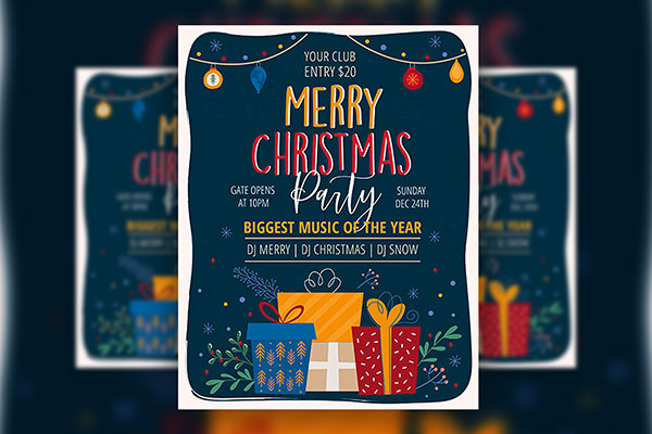 Dark Blue, Illustrated, Flat Christmas Party Flyer Template Free ...