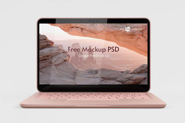 Front and 3/4 View of 3 Laptop Google Pixelbook Go Mockup Free Download ...