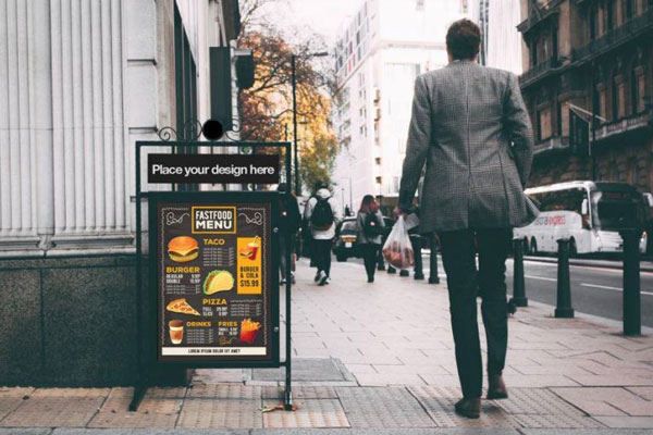 Front View of a Stand on Street Sidewalk Mockup Free Download ...