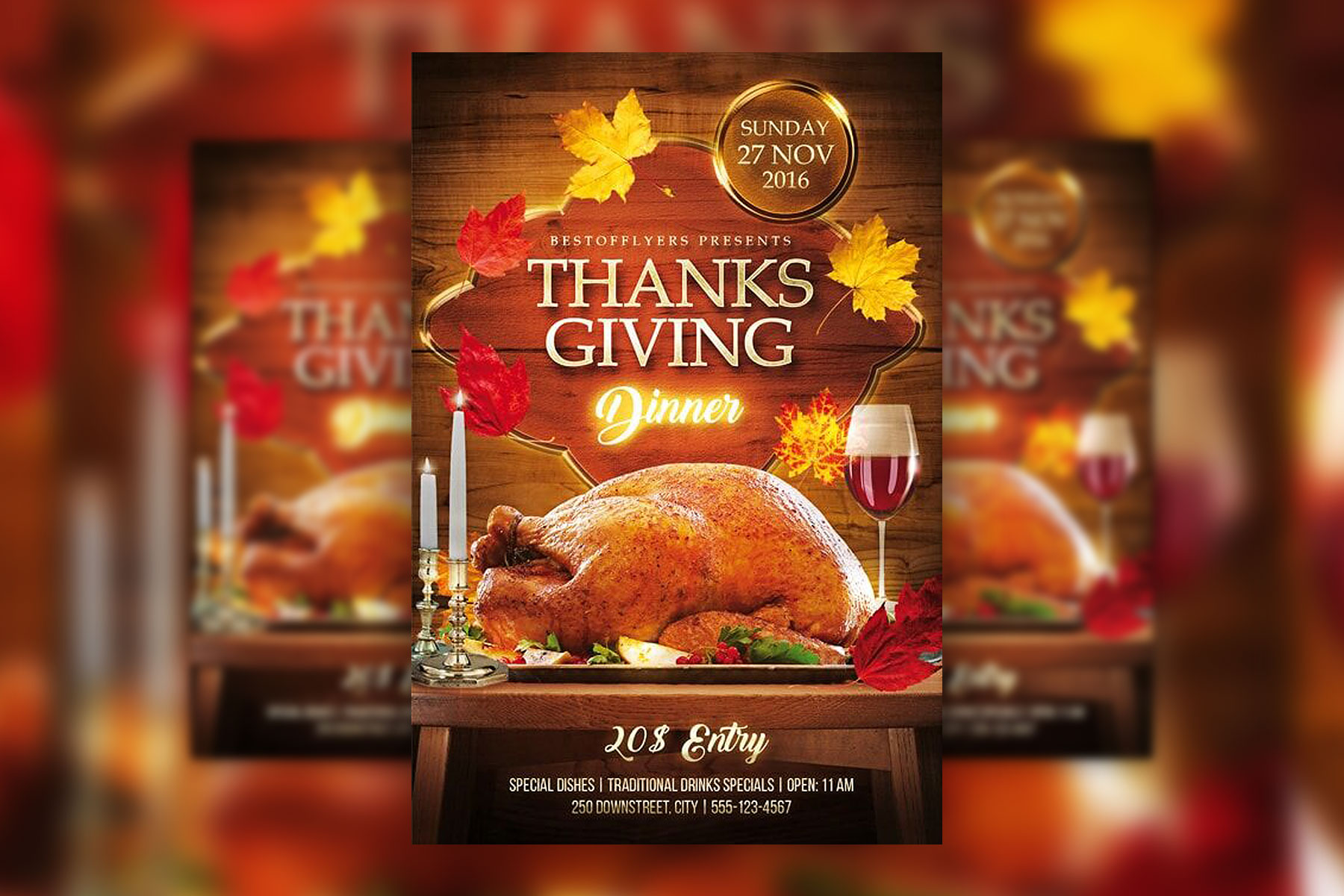 Leafy Modern Thanksgiving Dinner Flyer Template FREE Resource Boy