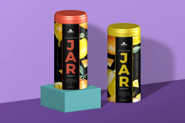 Mockup of Two Cylindrical Food Bottle Containers in Half-Side View Free ...