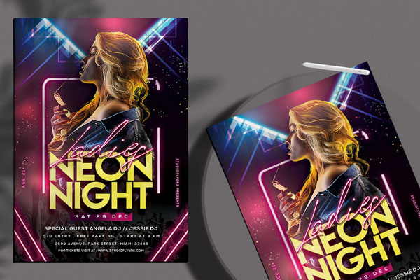 Neon Ladies Night Party Flyer Template Free Download | Resource Boy