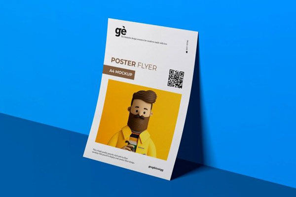 A4 Flyer Poster Leaning to a Wall Mockup Free Download | Resource Boy