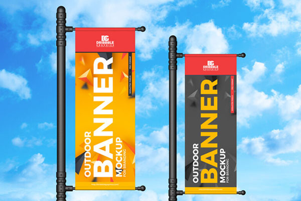 Front View of Two Outdoor Banners Mockup Free Download | Resource Boy