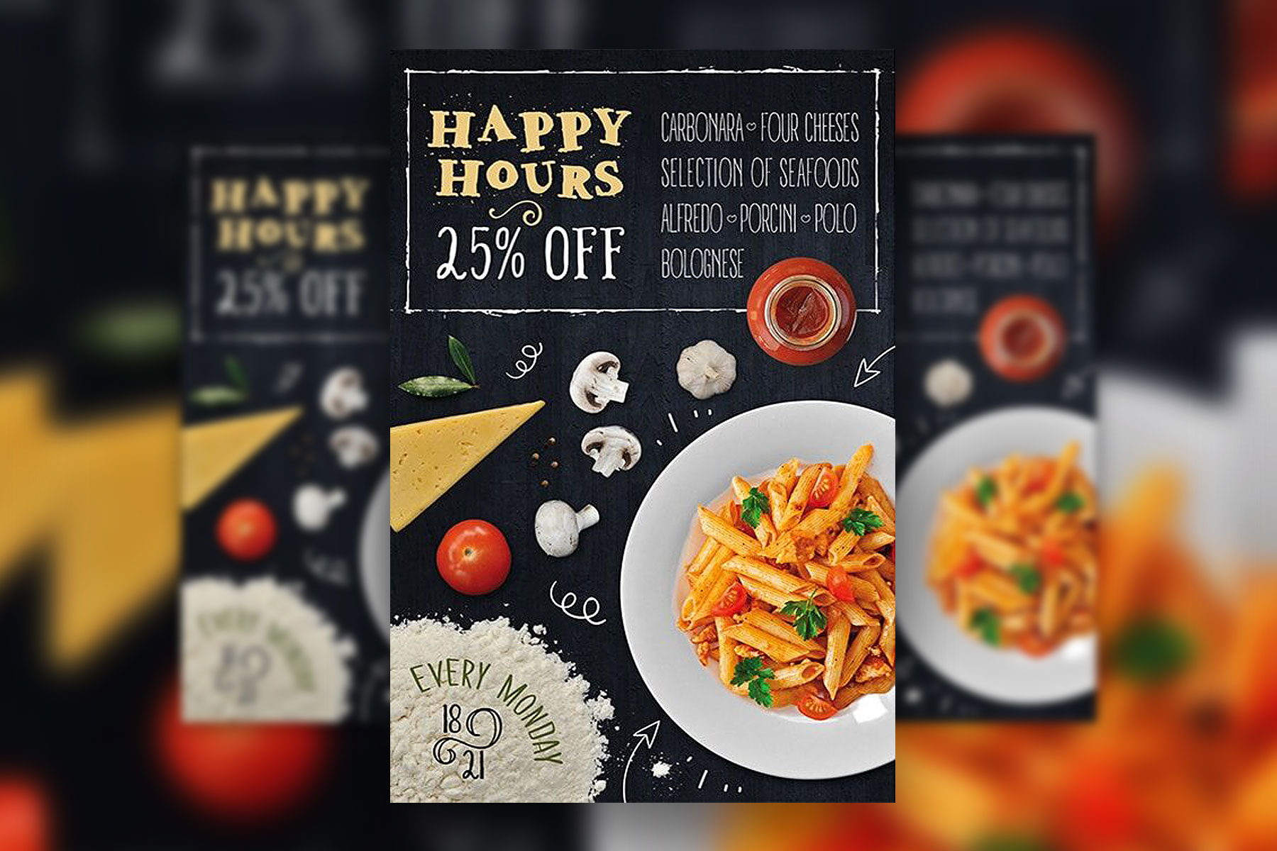 Handwriting Blackboard Happy Hour Food And Restaurant Flyer Template Handwriting Blackboard Happy Hour Food And Restaurant Flyer Template