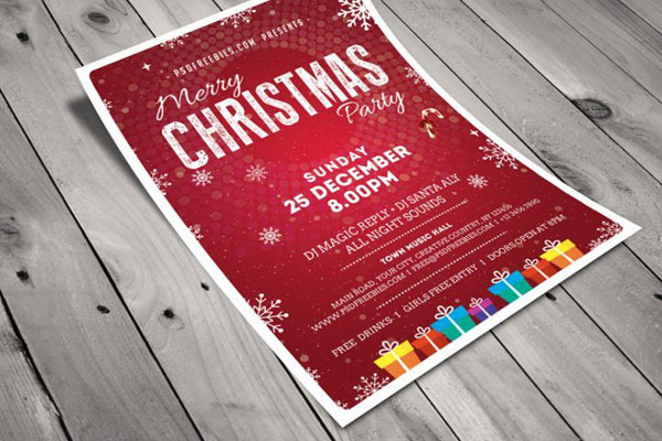 Illustrated Snowflake Christmas Party Flyer Template Free Download ...