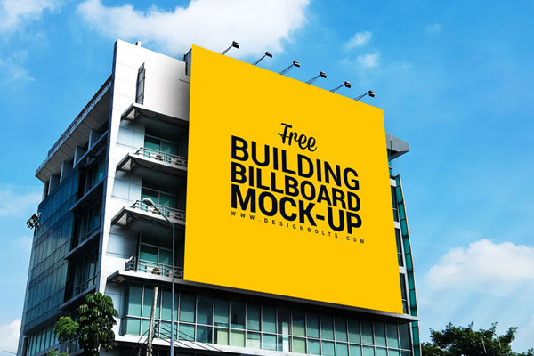 Low Angle Shot Square Advertisement Billboard on Building Mockup Free ...