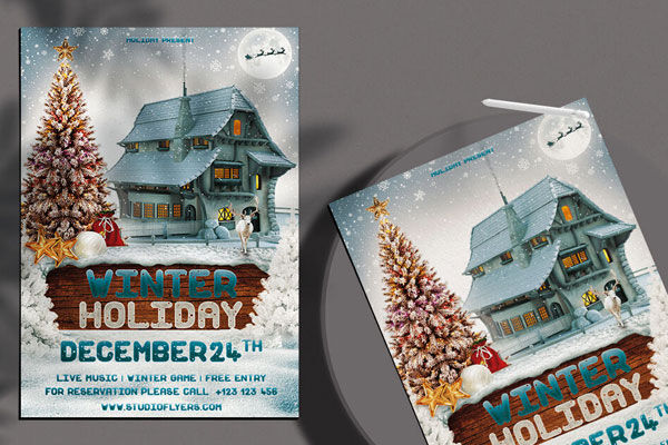 Modern Snowy Winter Holiday Flyer Template Free Download | Resource Boy