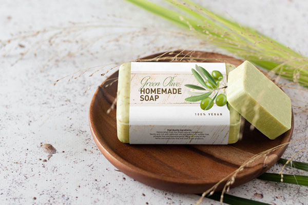 Perspective Square Homemade Soap in a Wooden Bowl Mockup Free Download ...