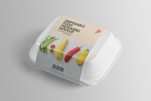 Perspective View Disposable Food Packaging Mockup with Paper Wrap Free ...