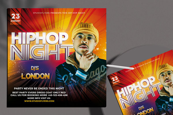 Purple, Red, Yellow Modern Hip-Hop Party Flyer / Instagram Template ...